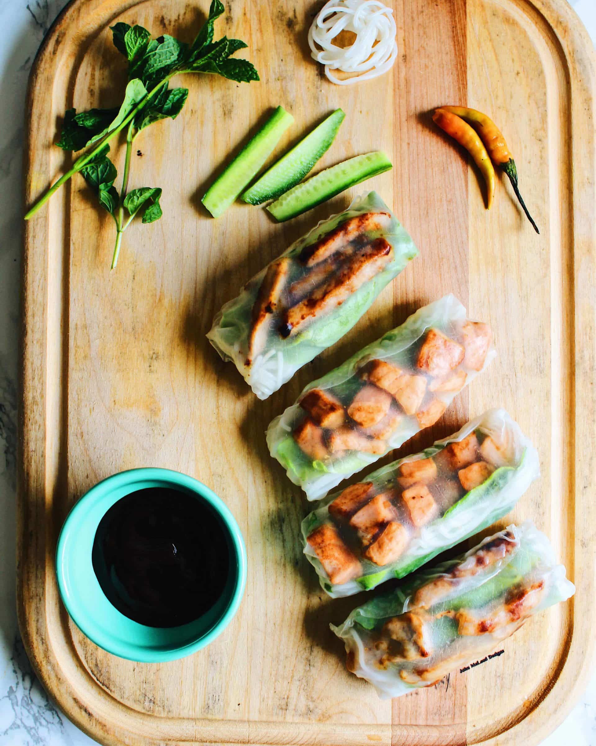 Salmon and Pork Loin Spring Rolls - Cooking Therapy