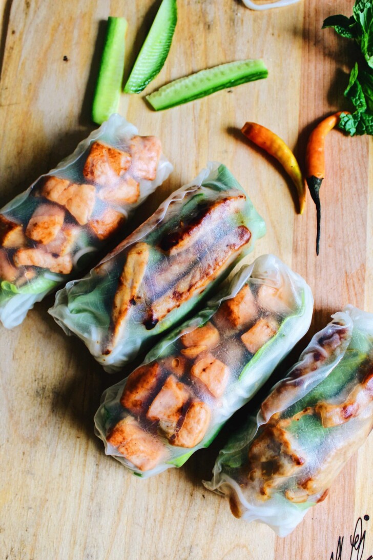 Salmon and Pork Loin Spring Rolls - Cooking Therapy