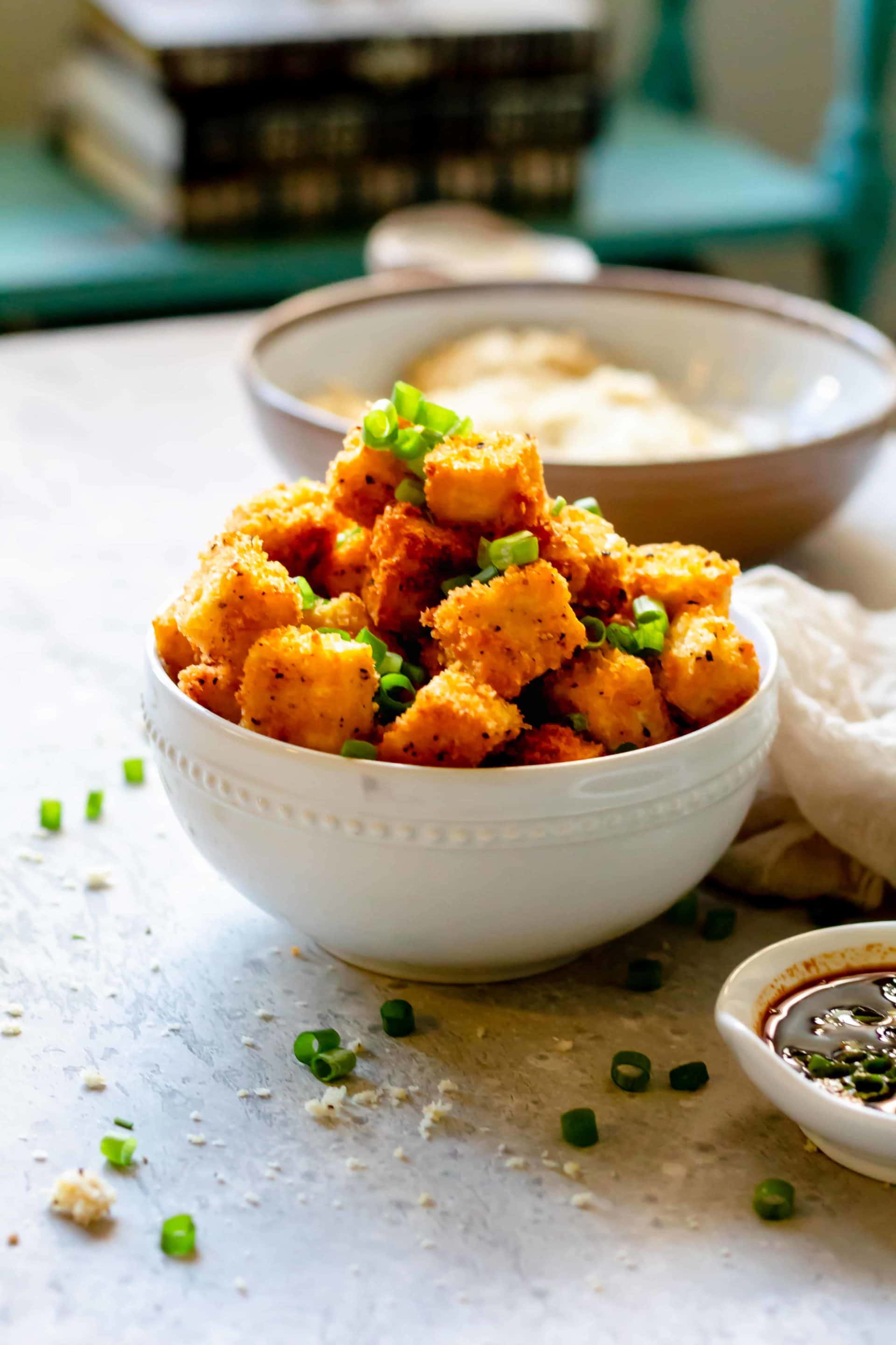 Fried Panko Tofu with a Black Vinegar Sake Dipping Sauce - Cooking Therapy