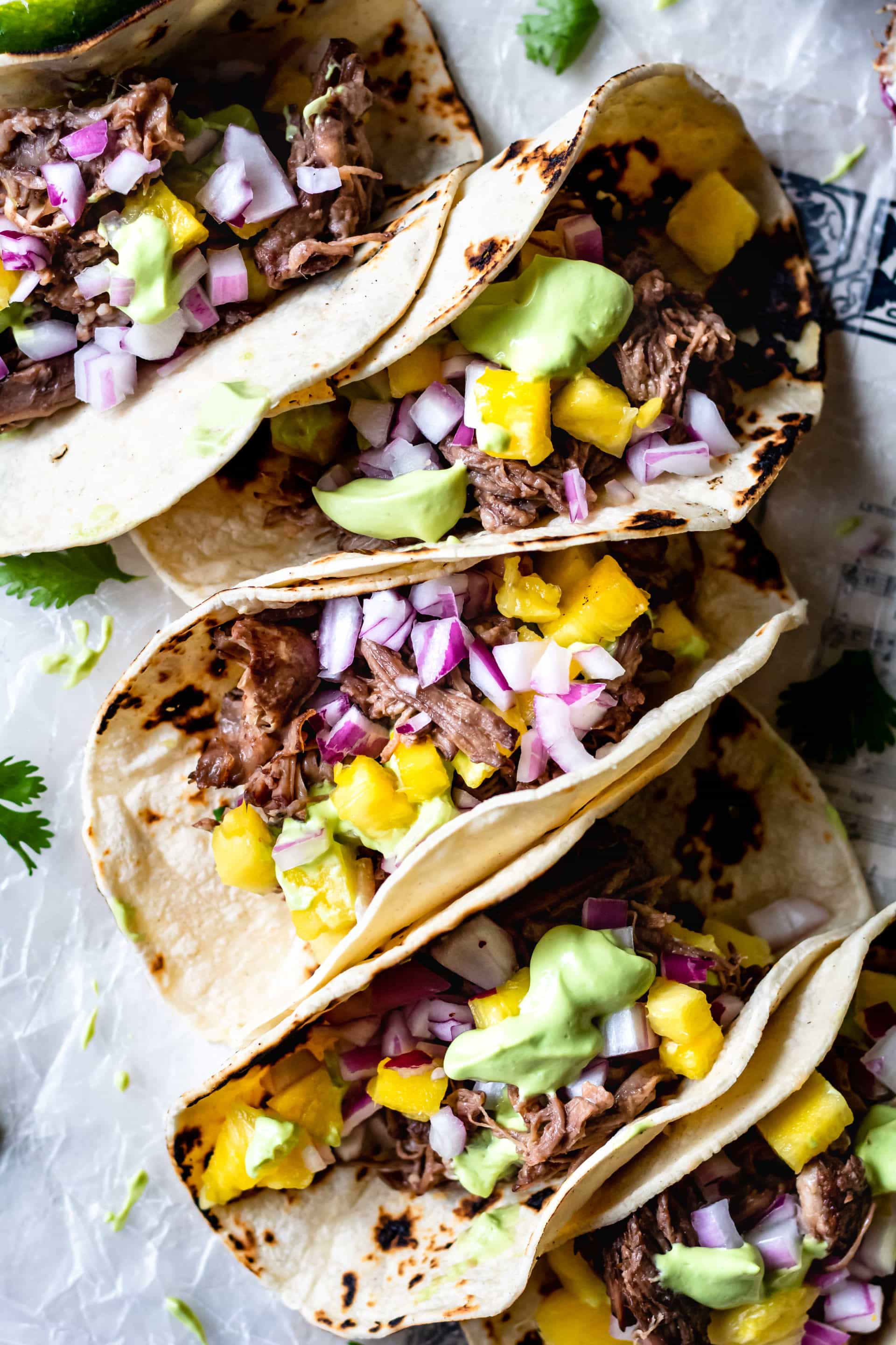 Beef Short Rib Tacos with Avocado Crema - Cooking Therapy
