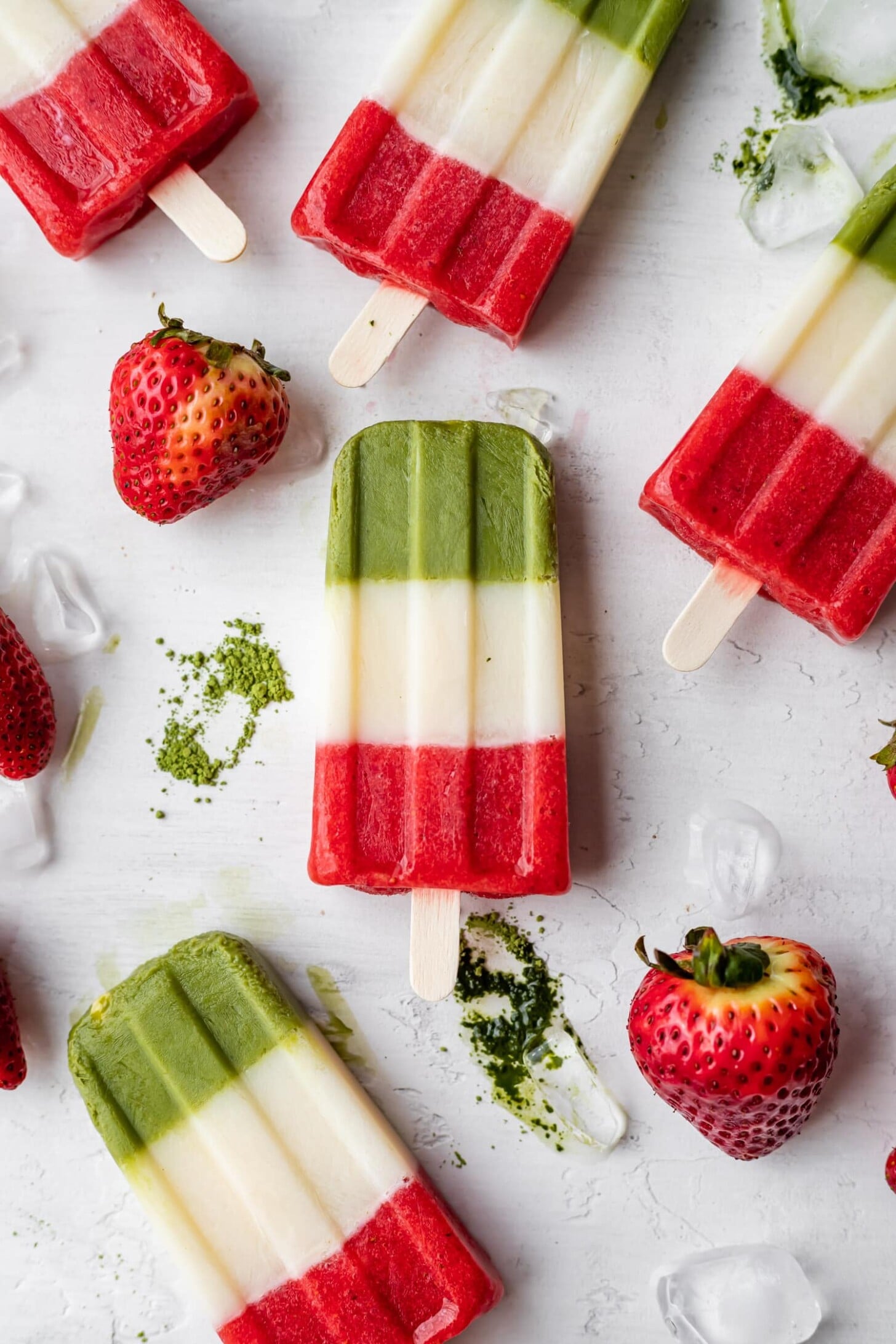 Strawberry Matcha Latte Popsicles - Cooking Therapy