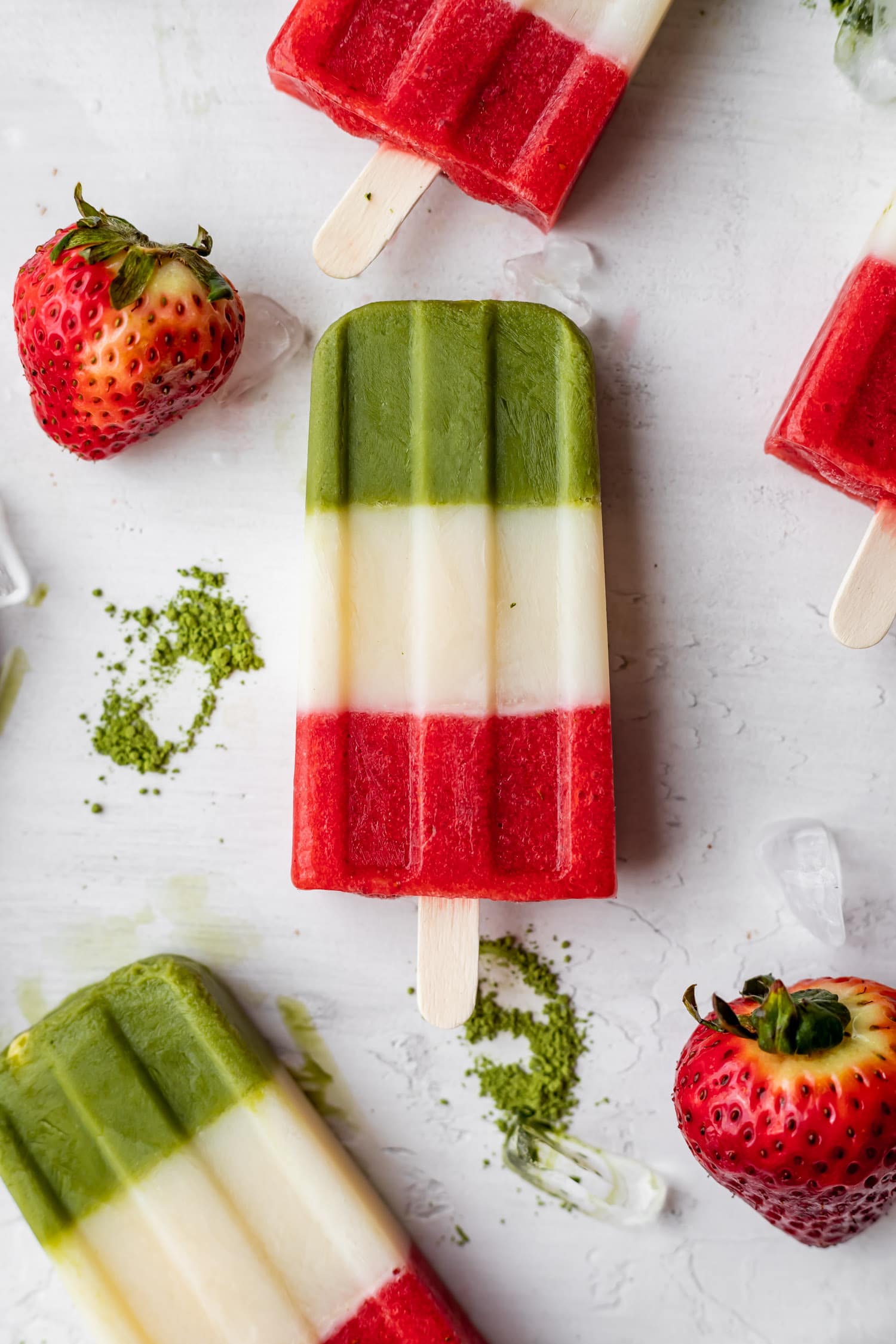 Strawberry Matcha Latte Popsicles - Cooking Therapy