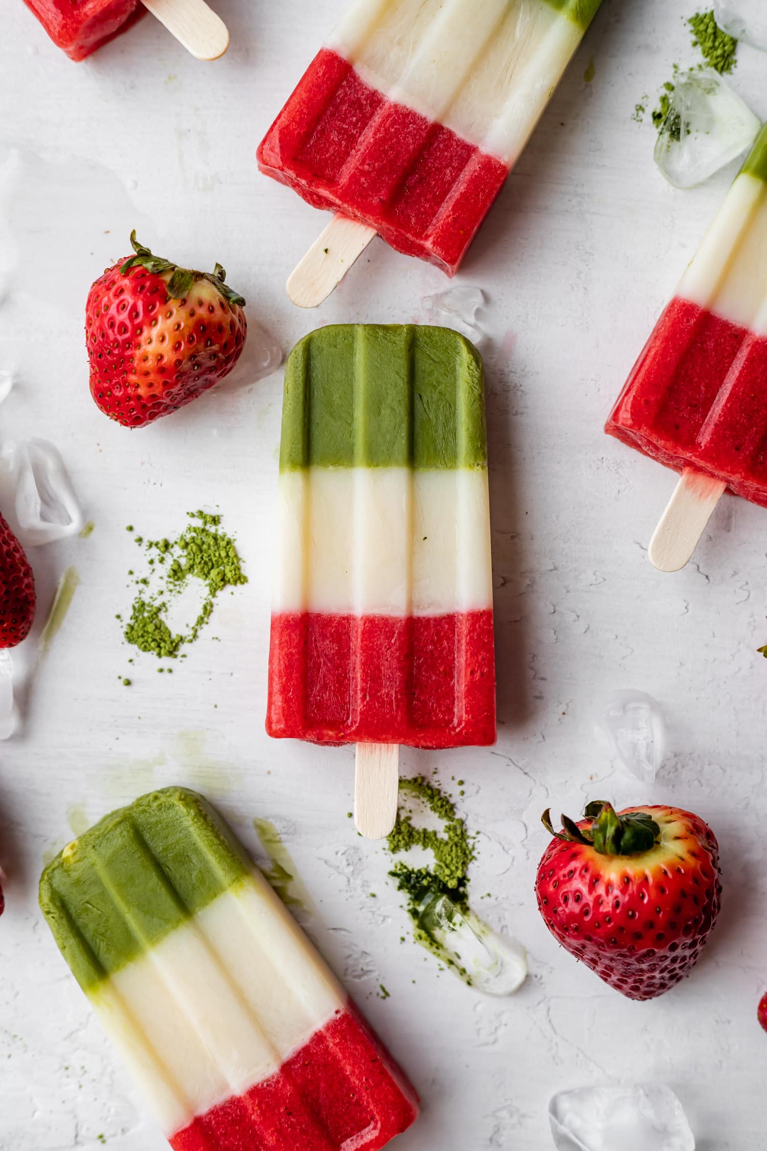 Strawberry Matcha Latte Popsicles - Cooking Therapy