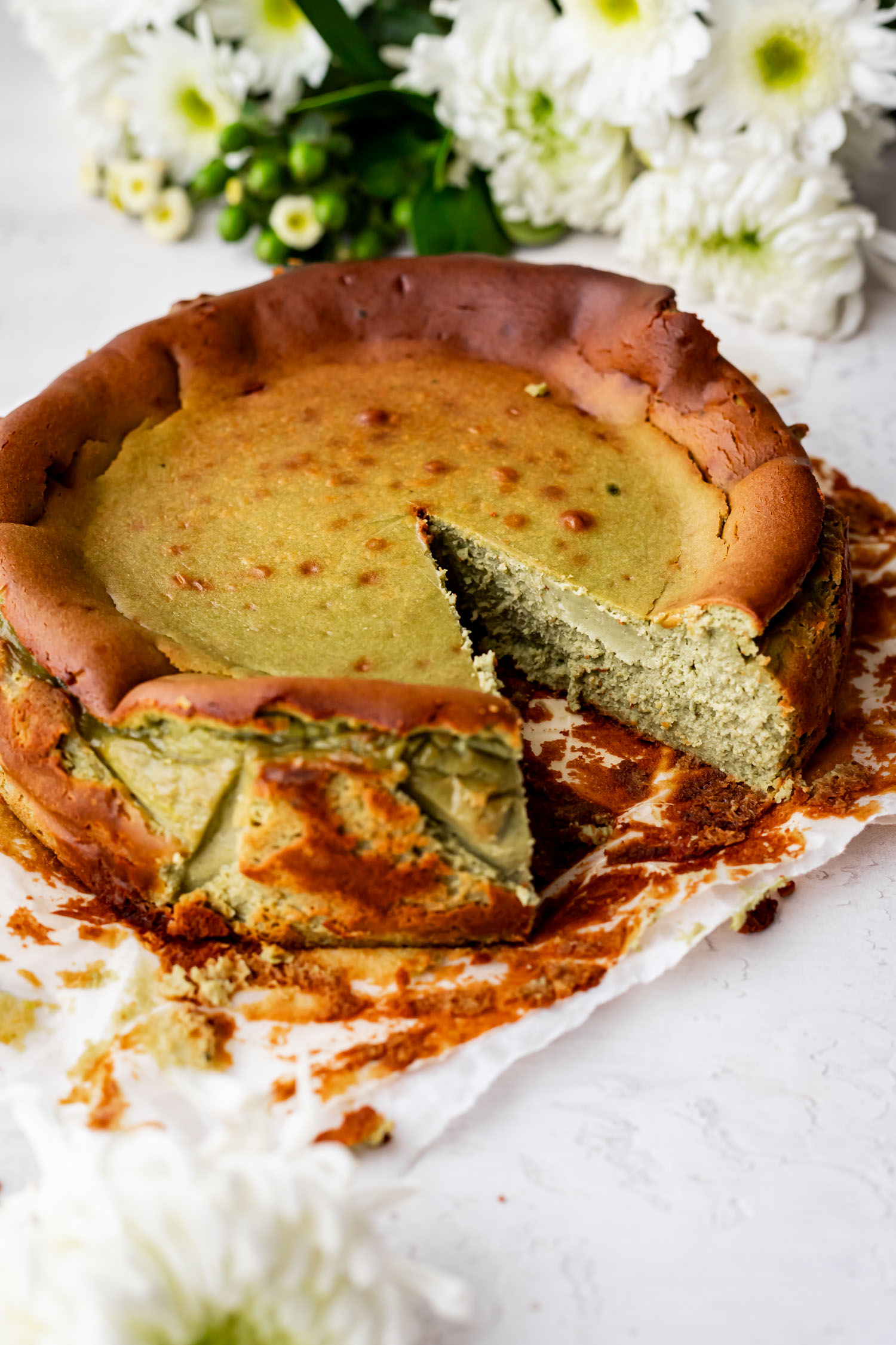 Decadent Matcha Basque Cheesecake - Cooking Therapy